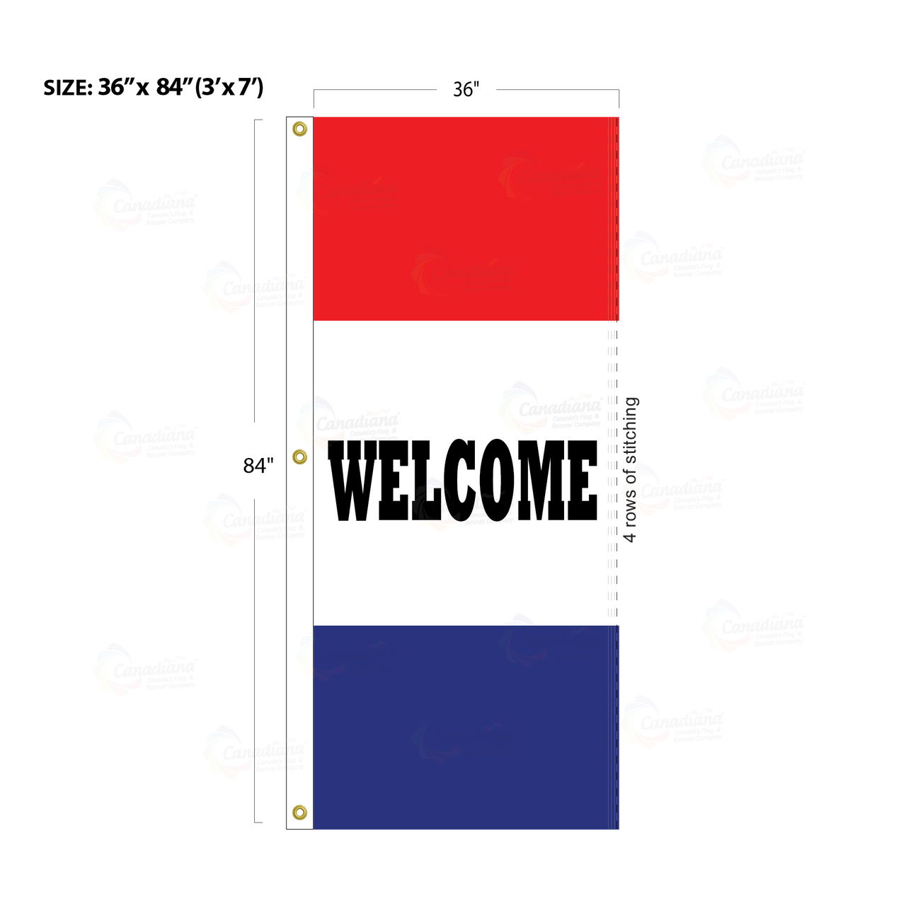 Red & Blue Acid Dyed Tri-Panel Auto/Dealer Message Banner – Canadiana Flag